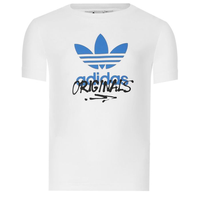 adidas Originals Spray Tref Youth T-Shirt White/Blue | Side Step